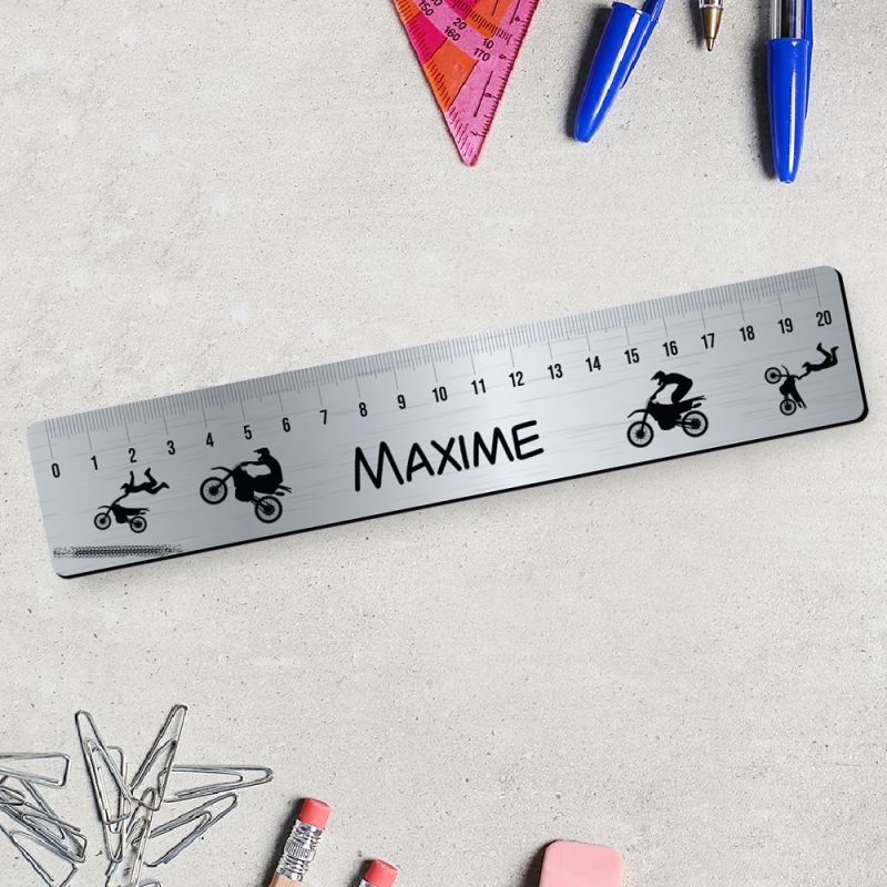 Personalized 20 cm children's MOTORCYCLE ruler · First name | Custom it