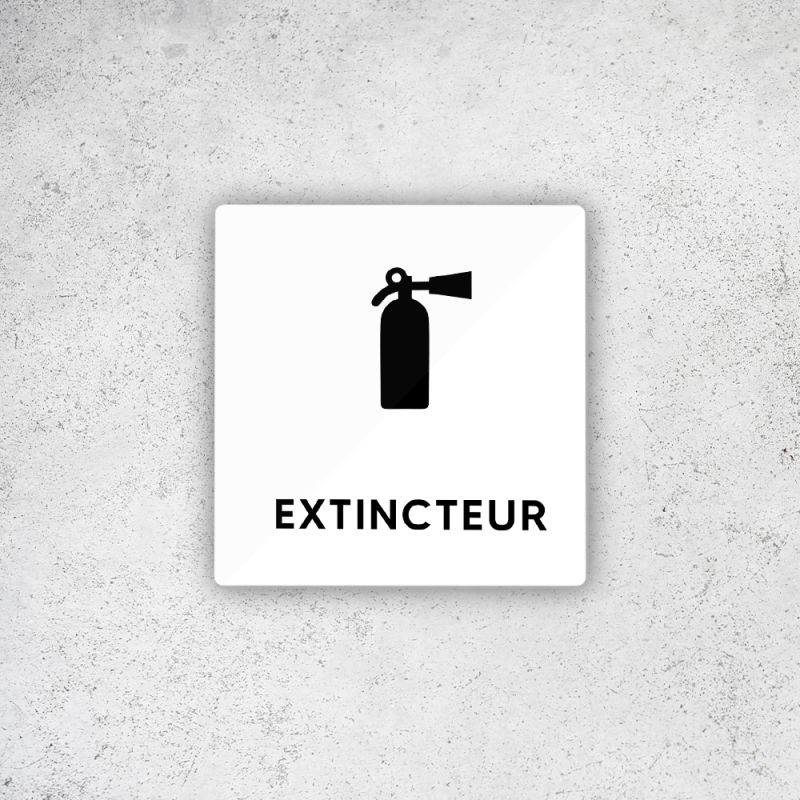 Panneau signalétique en Plexi 9 x 9 cm avec fixation · Modèle Extincteur