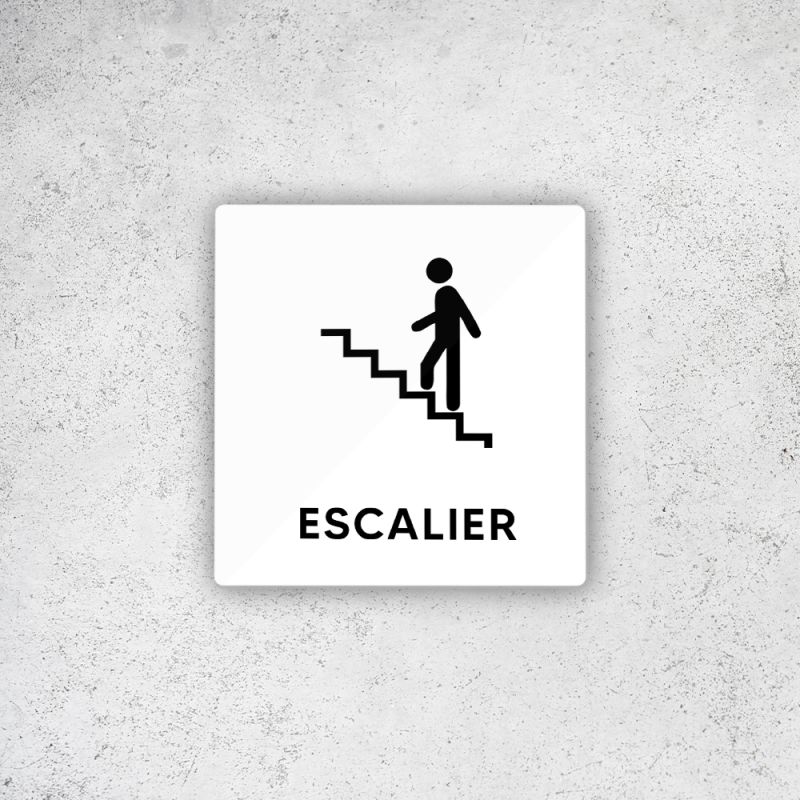 Panneau signalétique en Plexi 9 x 9 cm · Modèle Escalier Gauche