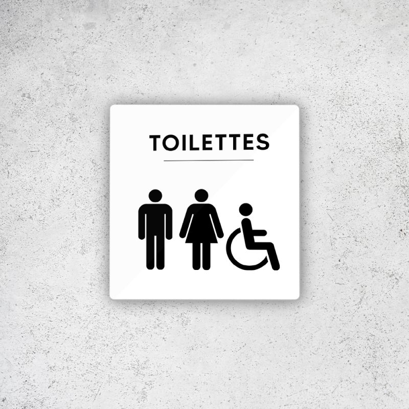 Panneau signalétique en Plexi 9 x 9 cm avec fixation · Modèle WC Trio
