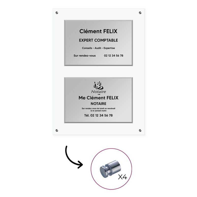 Support en plexi transparent · 2 Plaques Professionnelles