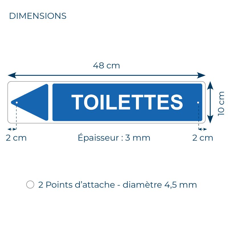 Panneau de signalisation parking · Toilettes à droite - 48 x 10 cm