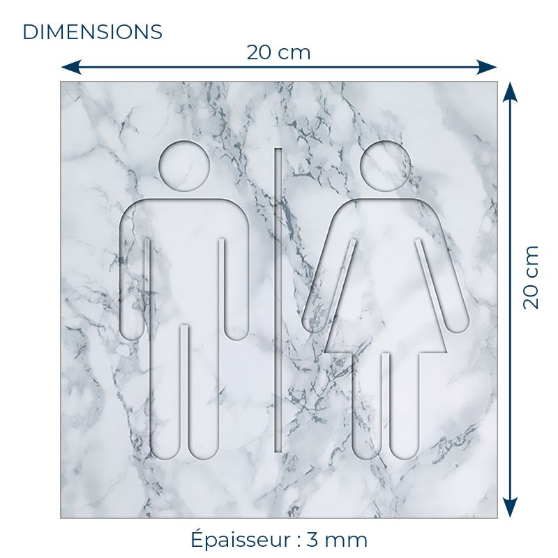 Plaque adhésive · Toilettes Mixtes Effet Marbre Blanc | DECOHO