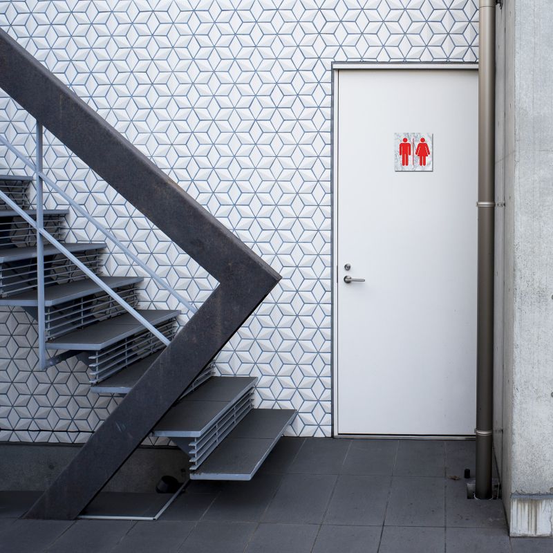 Plaque adhésive · Toilettes Mixtes Effet Marbre Rouge | DECOHO