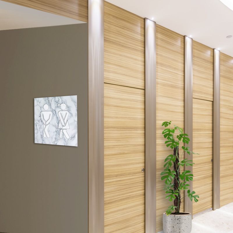 Plaque adhésive · Toilettes Mixtes fun Effet Marbre Blanc | DECOHO