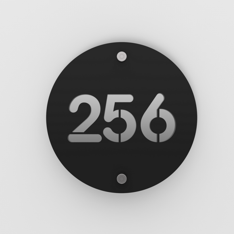 Street / house number to personalize Round model matte black color ...