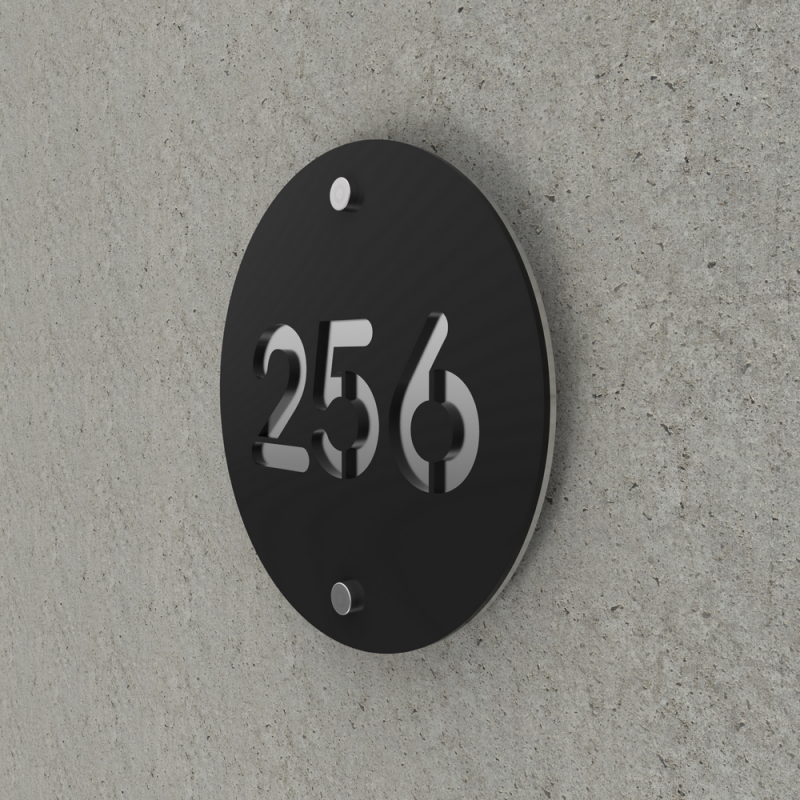 Street / house number to personalize Round model matte black color ...